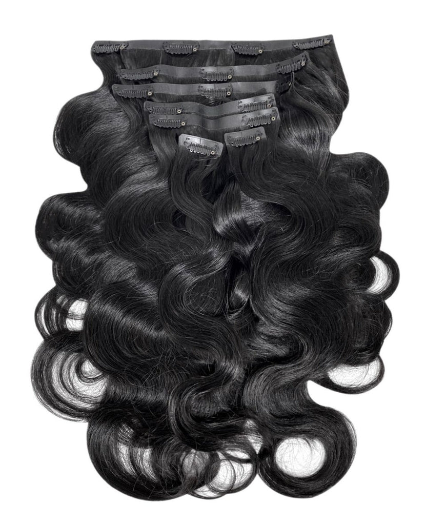 Jet Black Body Wave Seamless Clip In Hair Extensions Wig Dealer